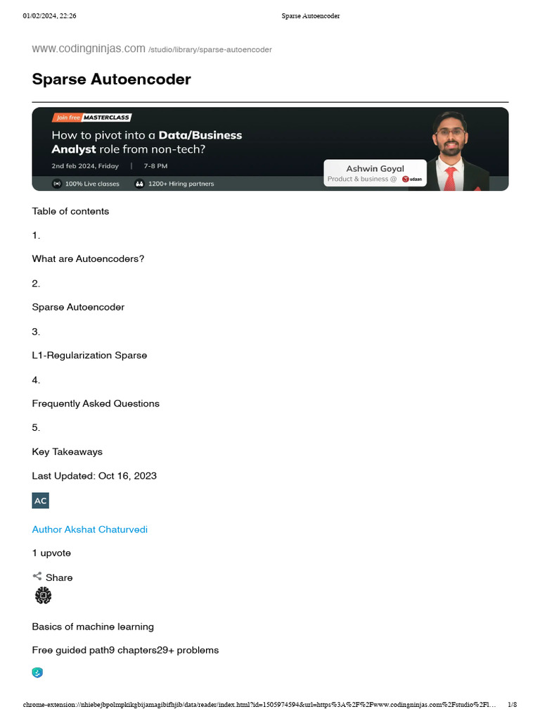 Study Materials - Sparse Autoencoder | PDF | Machine Learning | Cognition