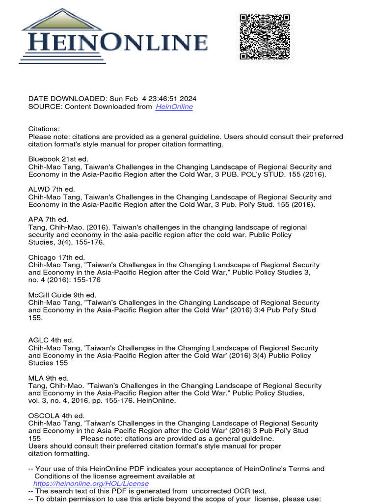 Taiwan Challenges in The Regional Security and Economy | PDF | Trans ...