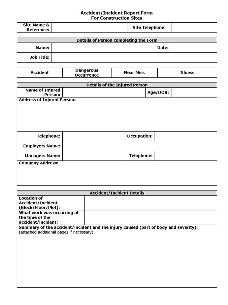 Construction Site Incident Report Form | PDF