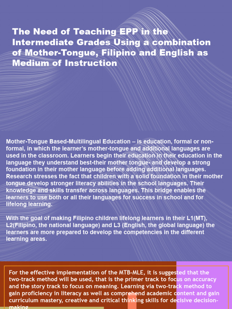 Need of Teaching Epp With MTB Final | PDF