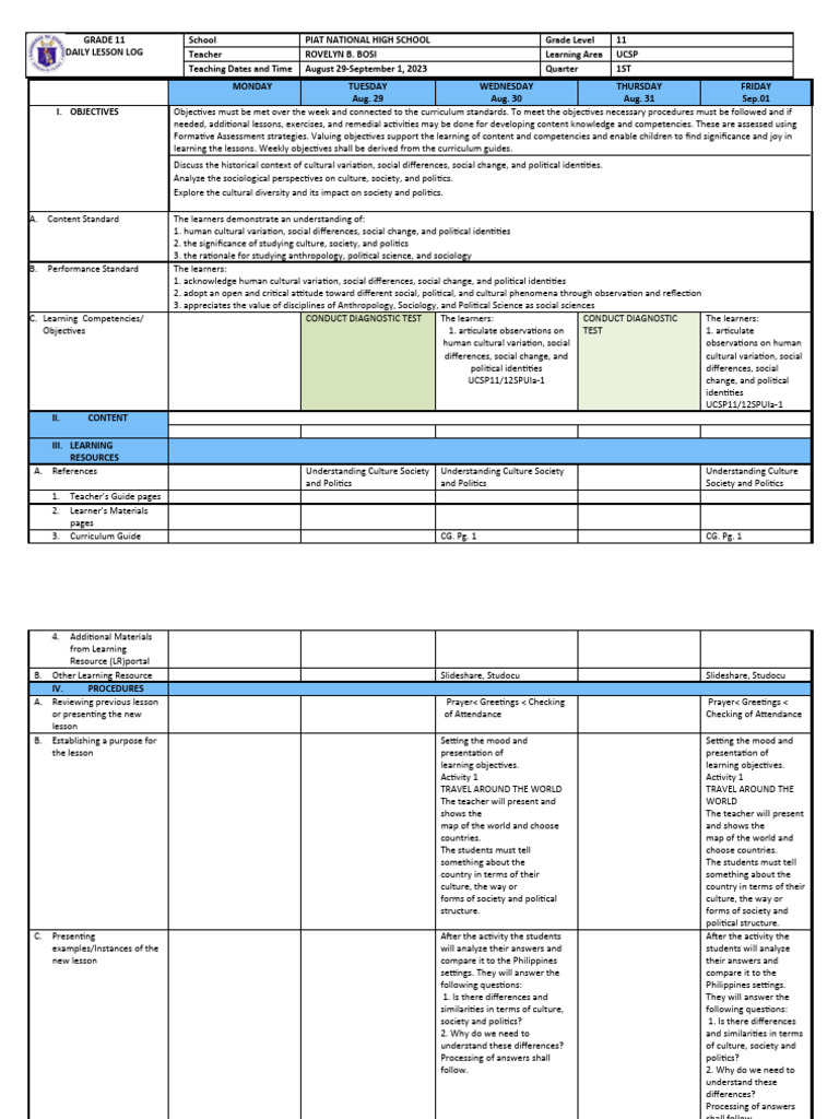UCSP-DLL 1st Quarter | PDF | Learning | Curriculum