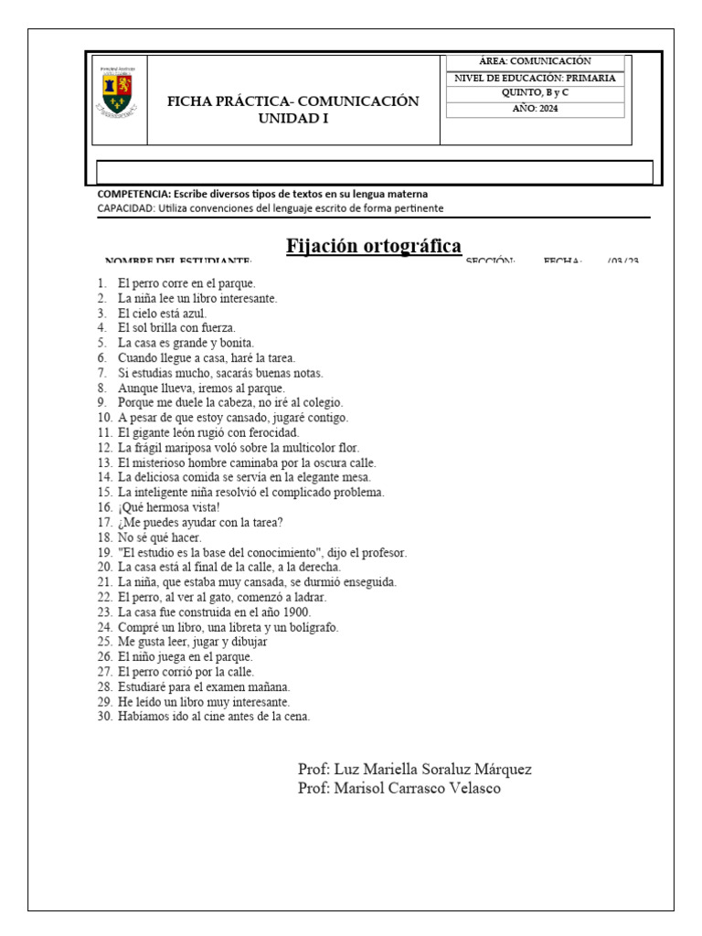 Fijacion Ortografica n001 - I Bimestre | PDF