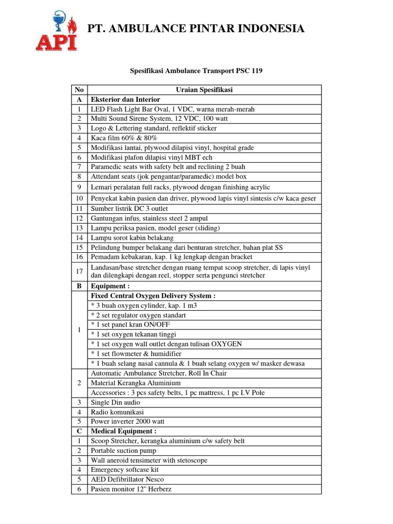 Toyota Hiace 119 Ambulance Specs | PDF