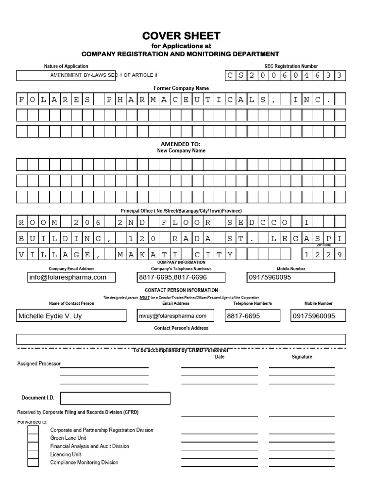 Cover_Sheet_for_Amendment BY-LAWS | PDF