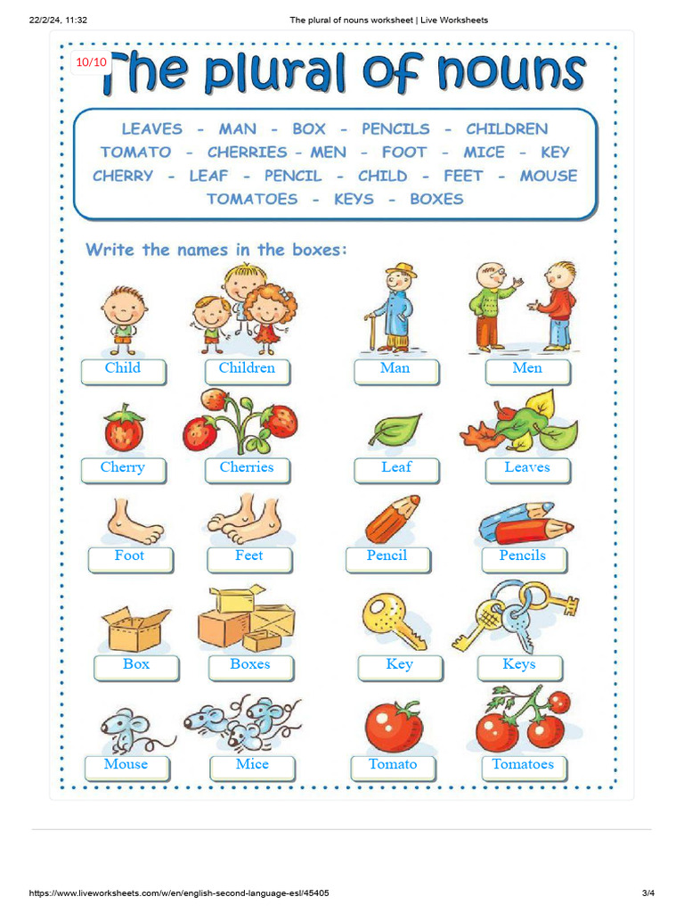 The plural of nouns worksheet _ Live Worksheets | PDF