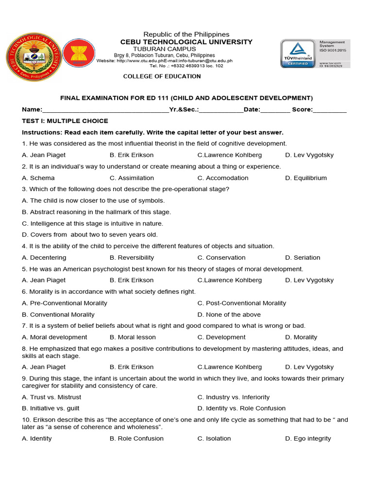 Education Students' Exam | PDF | Developmental Psychology | Psychology