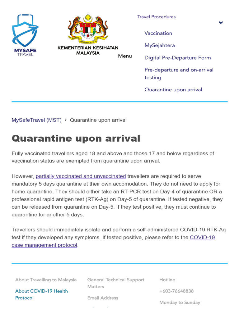 Malaysia Quarantine Rules for Travelers | PDF