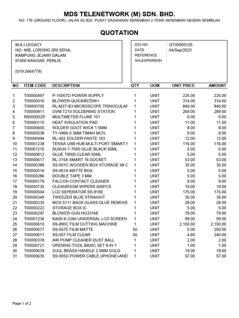 Contoh Quotation | Download Free PDF | Manufactured Goods
