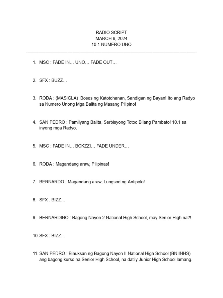 RADIO SCRIPT FILIPINO Beybe 2 | PDF