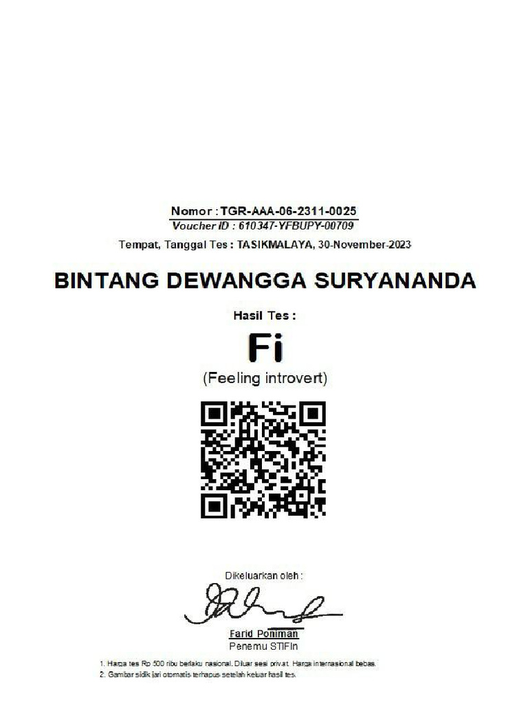 Hasil Tes Stifin Bintang Pdf