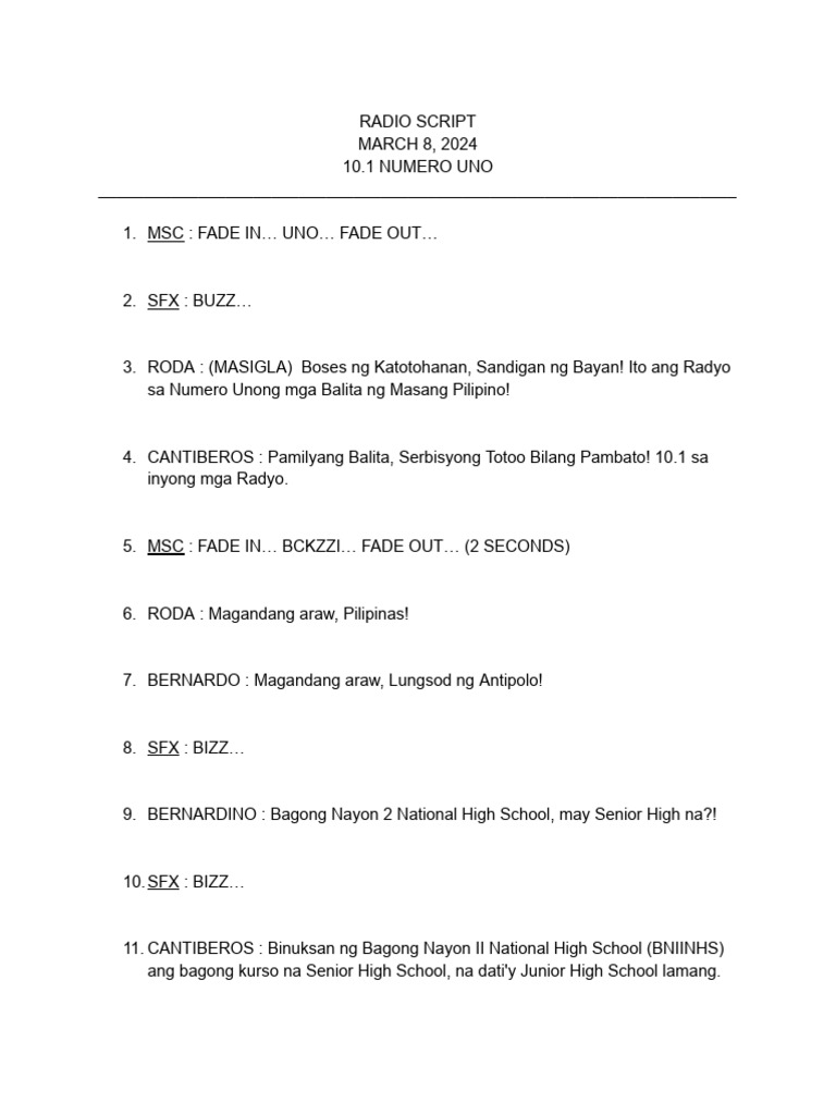 RADIO SCRIPT FILIPINO Beybe Final | PDF