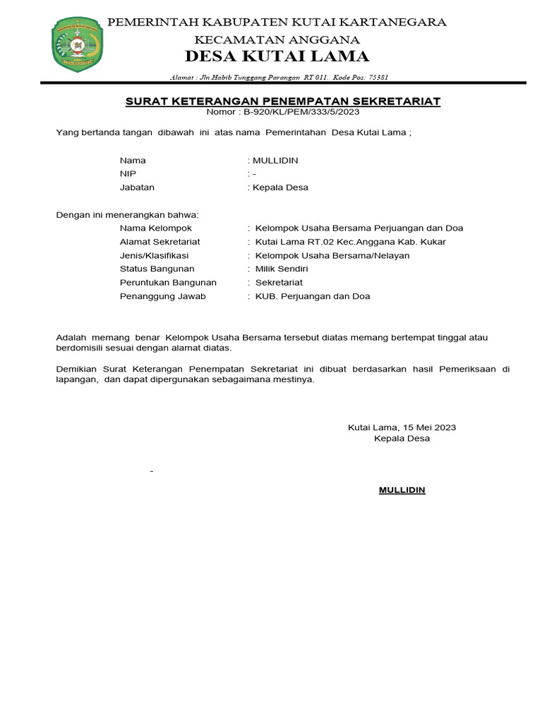 SK Ket Penempatan Sekretariat Kub Perjuangan Dan Doa | PDF