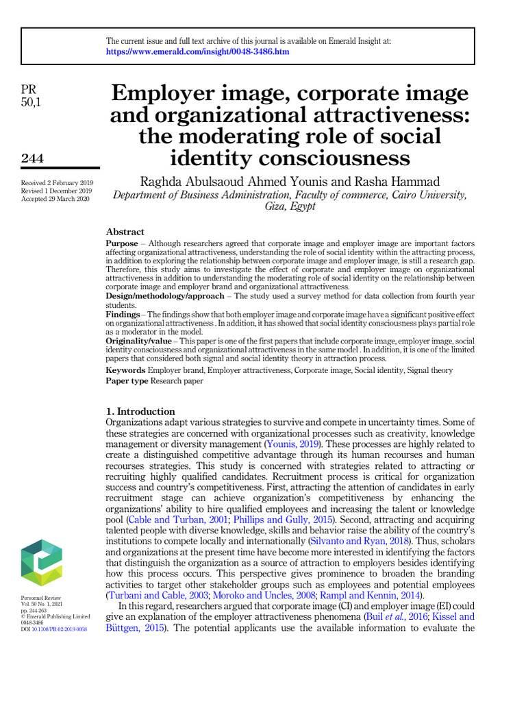 Employer Image, Corporate Image and Organizational Attractiveness - The ...