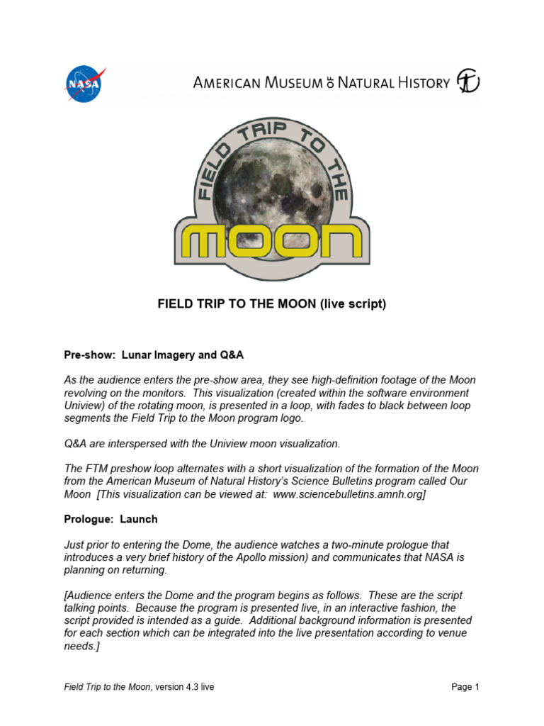 Field Trip To The Moon Live Presenter Script | PDF | Moon | Outer Space