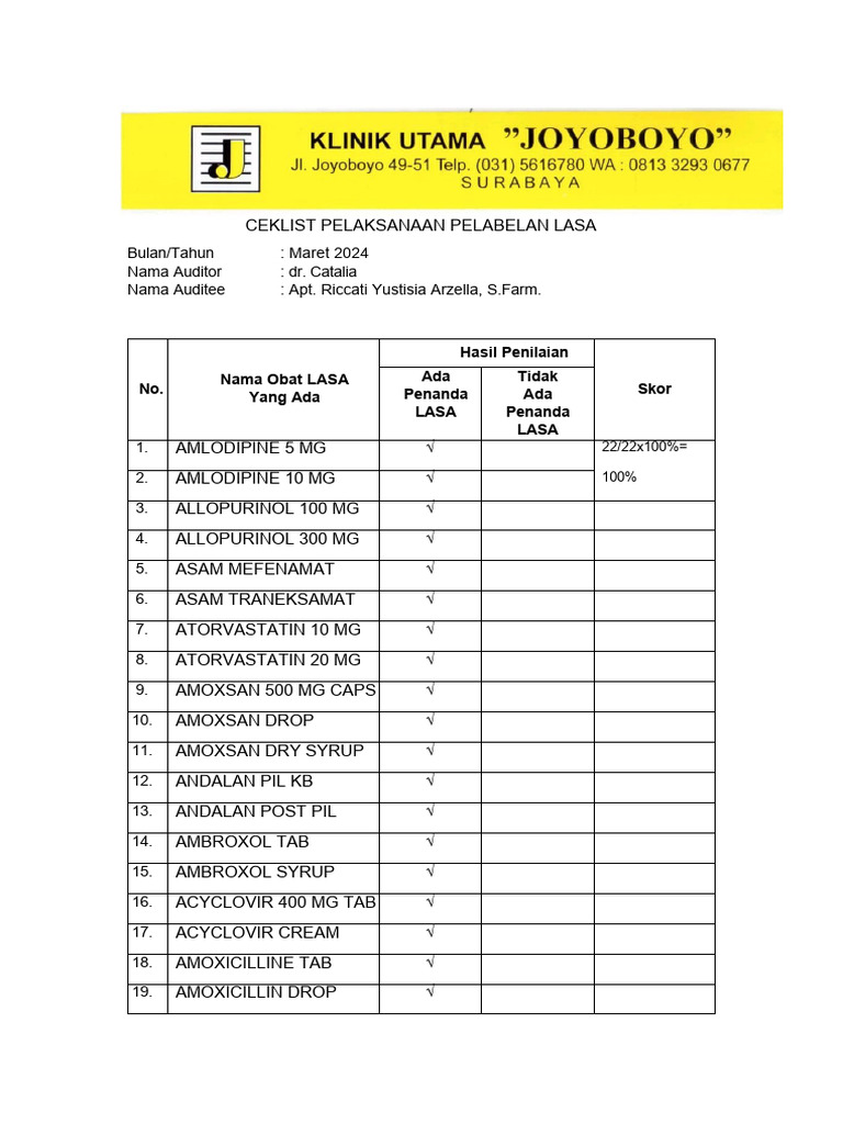 Checklist Pelabelan Obat Lasa Agustus 2023 | PDF | Drugs | Functional Group