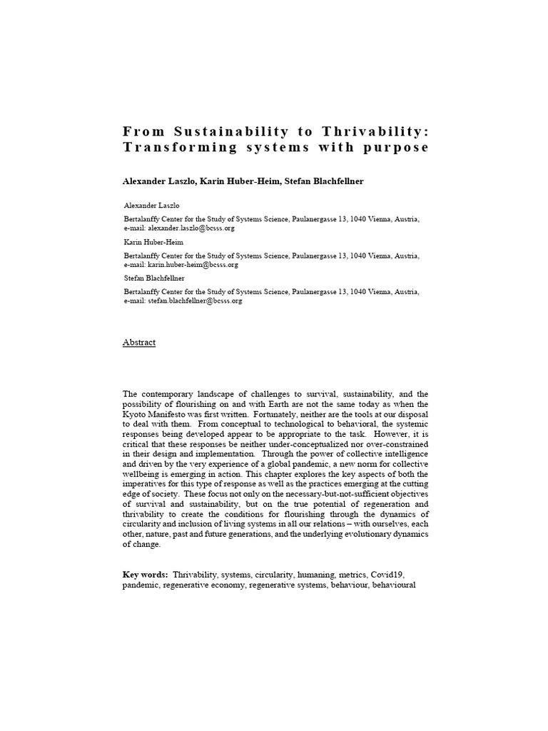 Thrivability: Transforming Systems for Sustainability | PDF ...