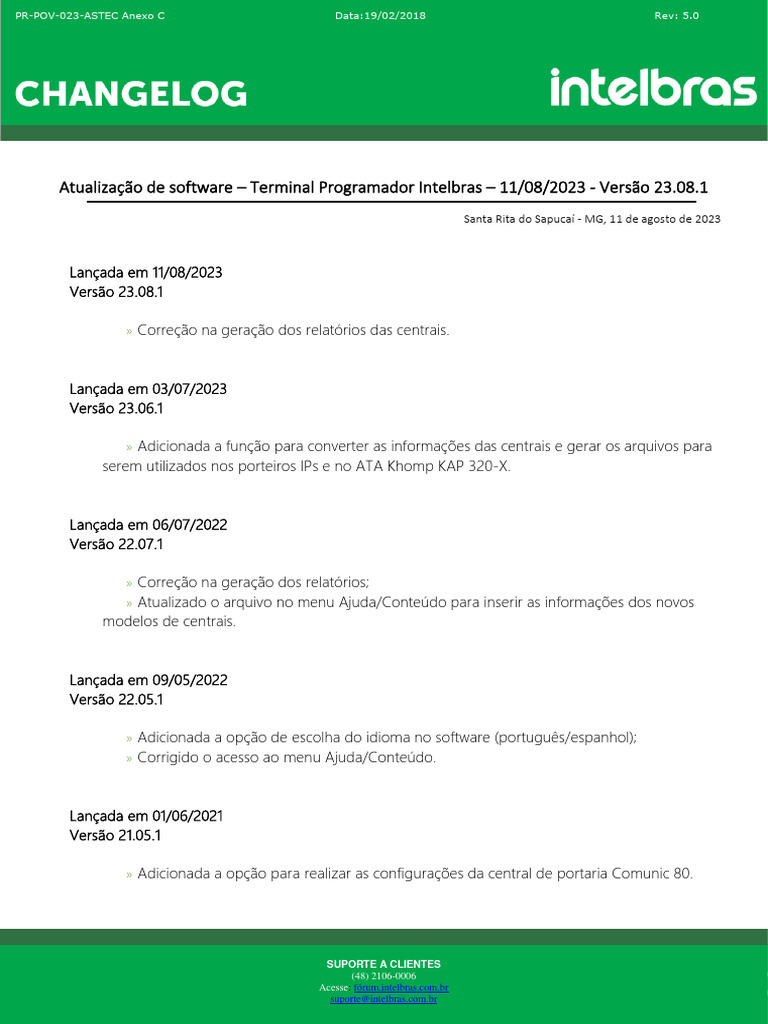 CHANGELOG - Terminal Programador Intelbras TPI | PDF | Engenharia da ...