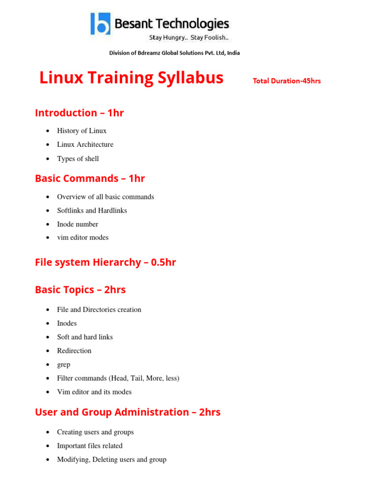 Linux Syllabus by Murali P N, Besant Technologies-1 | PDF | File System | Computer File