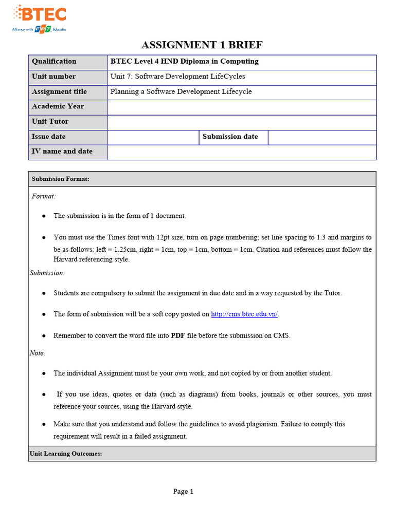 Unit 7.assignment Brief 1 | PDF | Software Development Process | Information Technology