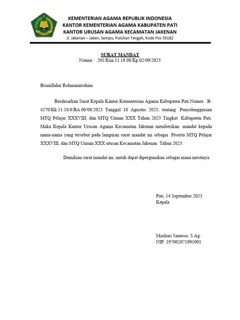 Surat Mandat | PDF