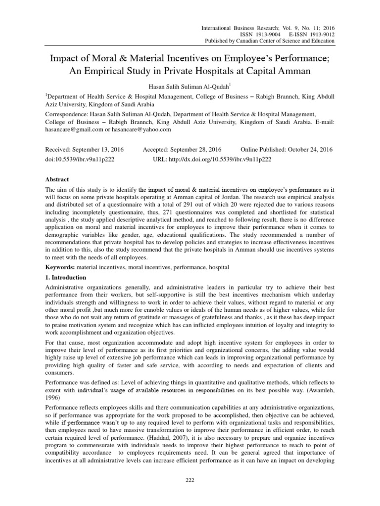 Impact of Moral and Material Incentives | PDF | Incentive | Motivation