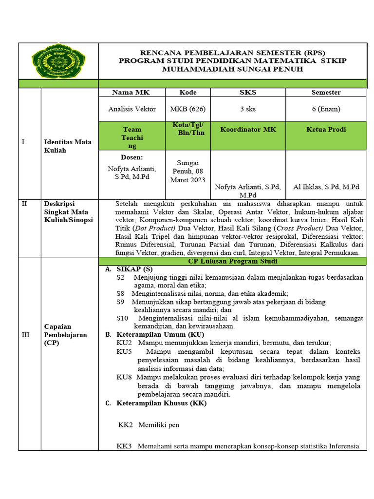 RPS Analisis Vektor 2023 | PDF