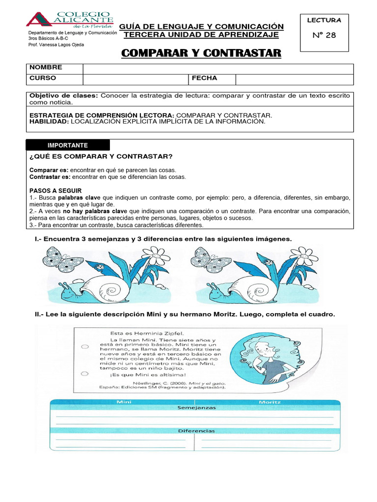 Comparar y Contrastar en Lenguaje | PDF | Comunicación | Aprendizaje