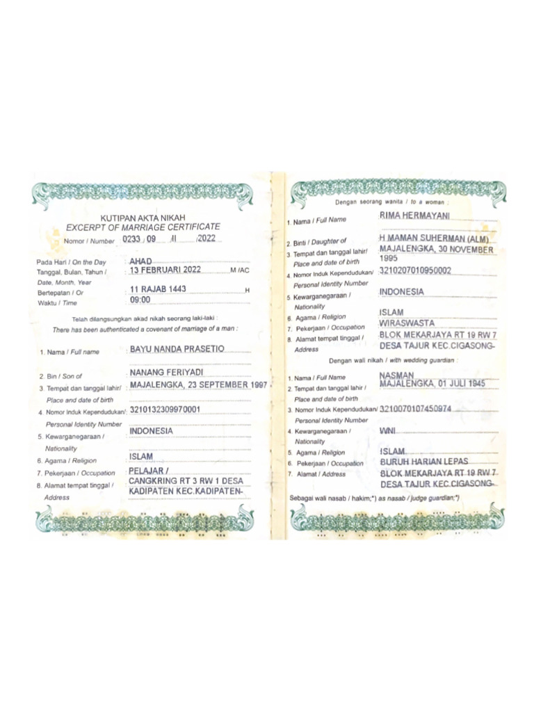 Kutipan Akta Nikah | PDF