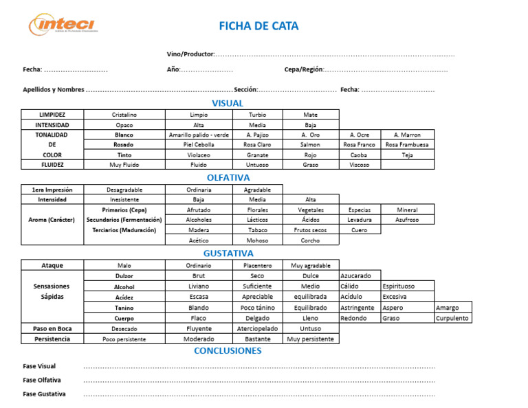 1) Ficha de Cata - Hoja1 | PDF | Vino | Bebidas Fermentadas