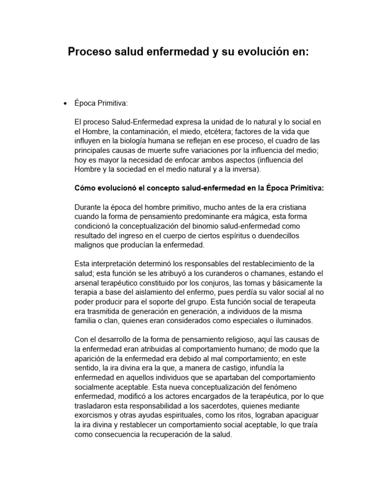 Proceso salud enfermedad y su evolución en Epoca Primitiva. 1-1 | PDF ...