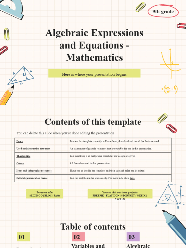 Algebraic Expressions and Equations - Mathematics - 9th Grade by ...