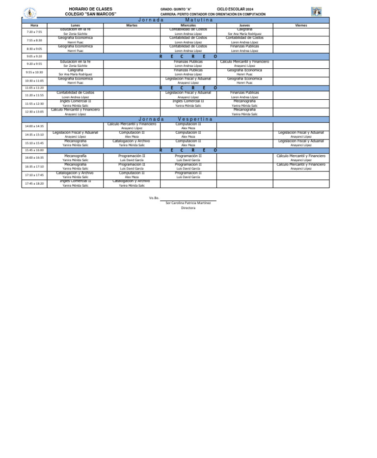 Horario 5 Perito Contador | PDF | Contabilidad | Servicios financieros