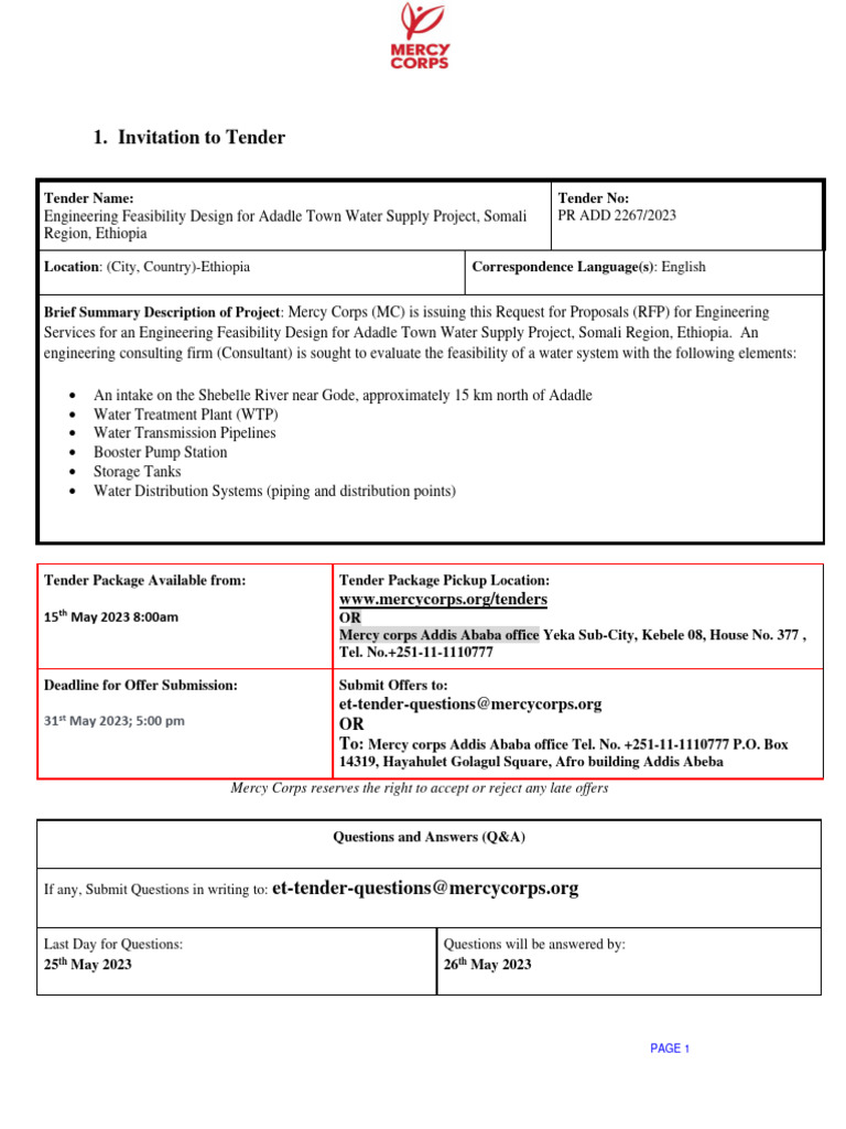 Tender Package Request For Proposal - Engineering Ethiopia | PDF