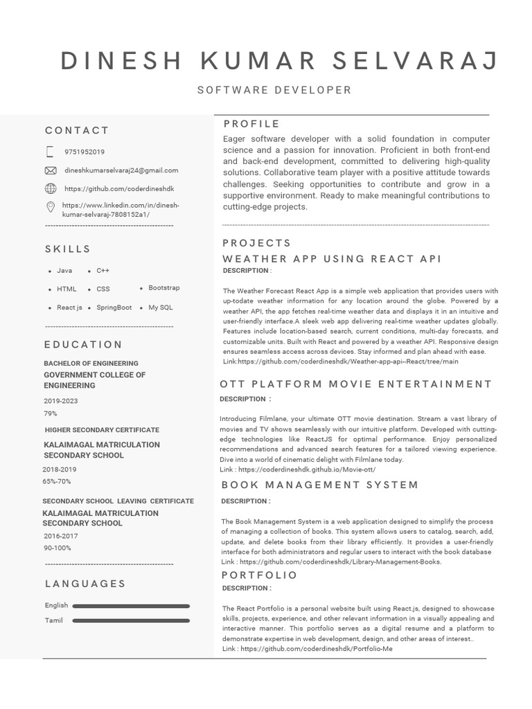 Gray and White Simple Clean Resume | PDF | Web Application | Software Development