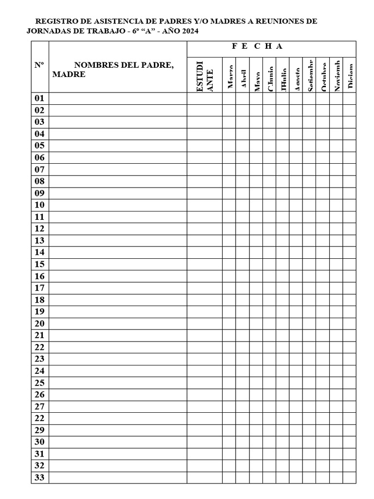 Acta De Registro De Asistencia De Padres Y Pdf