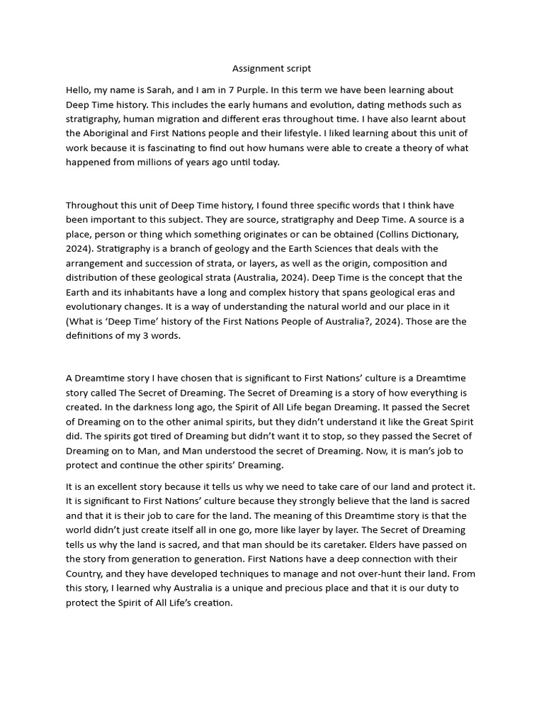 Sarah 7PUR Humanities Assignment Script | PDF | Human | Human Evolution