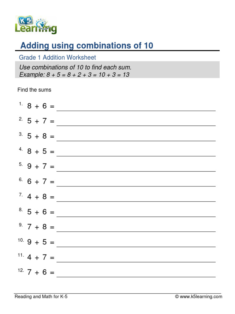grade-1-adding-combinations-of-ten-a | PDF