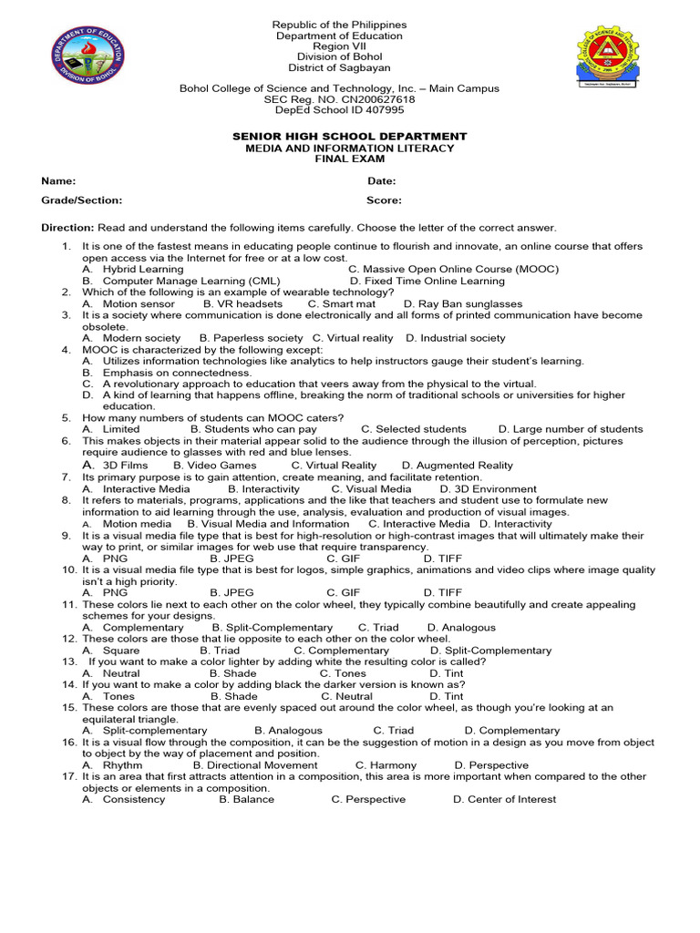 FINAL EXAM MEDIA LITERACy | PDF | Multimedia | Composition (Visual Arts)