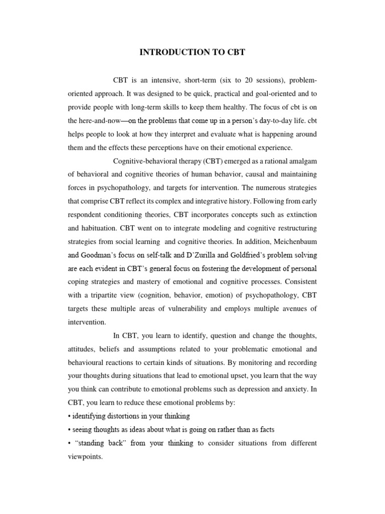 A Intro To Cbt Pdf Cognitive Behavioral Therapy Cognitive Therapy