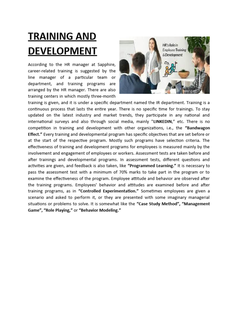 Training and Development | PDF | Behavior Modification | Learning