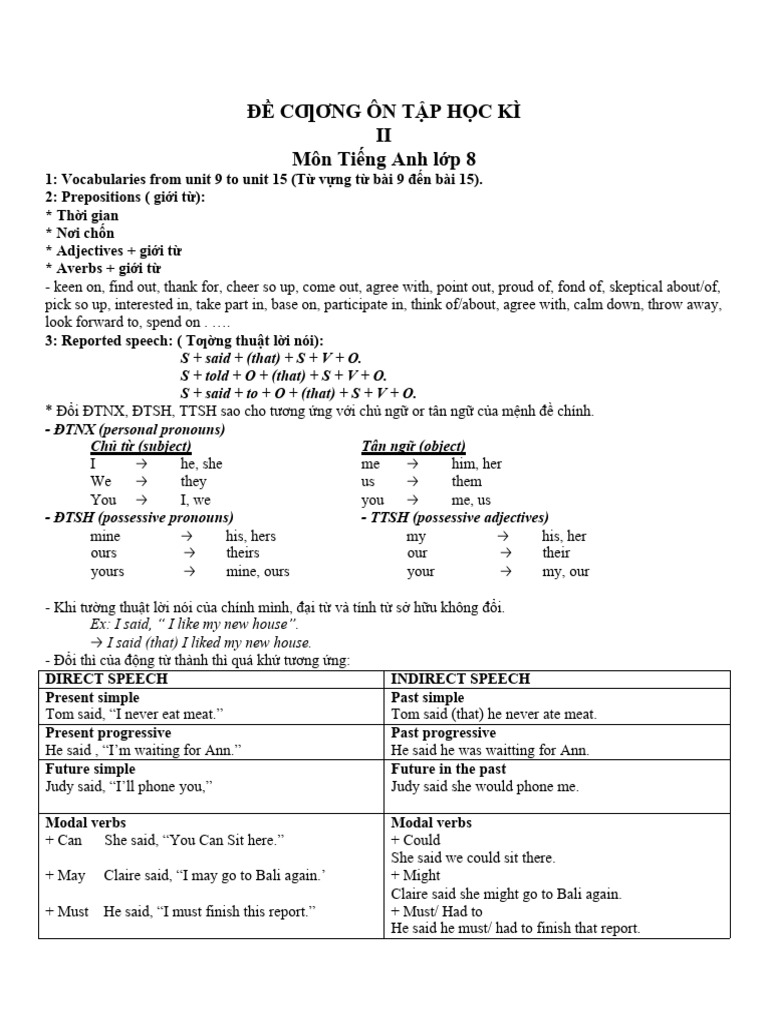 De Cuong On Kiem Tra Hkii Lop 8 Tieng Anh | PDF