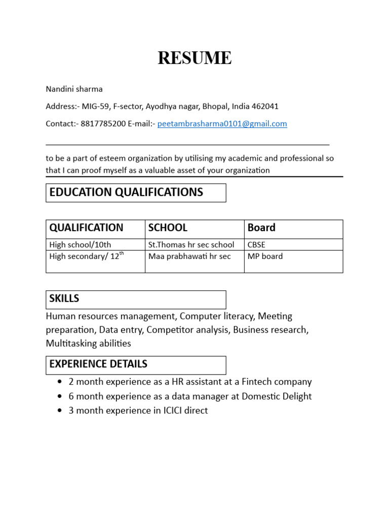 Nandini Resume | PDF