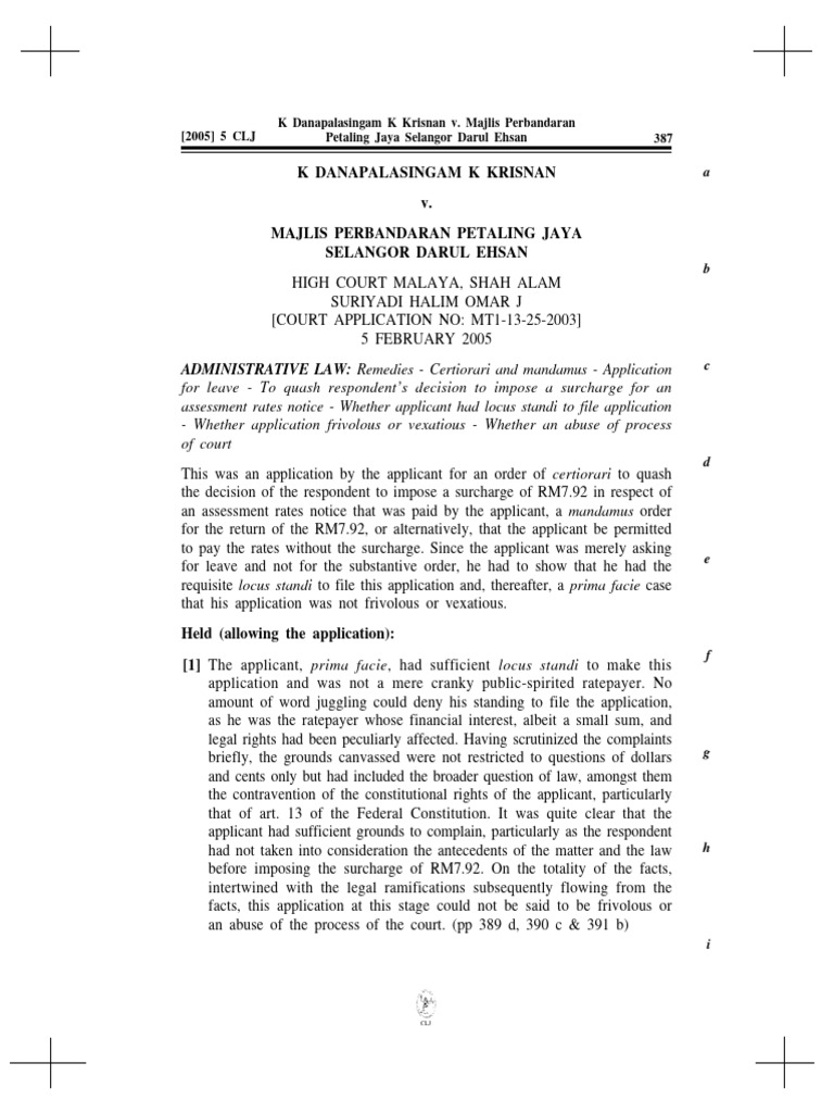 CLJ 2005 5 387 | PDF | Standing (Law) | Vexatious Litigation