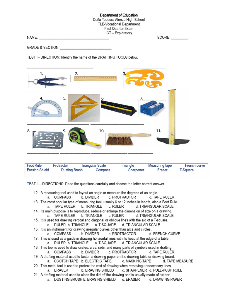 Periodical Test - Grade 7 - Drafting | PDF | Drawing | Technical Drawing