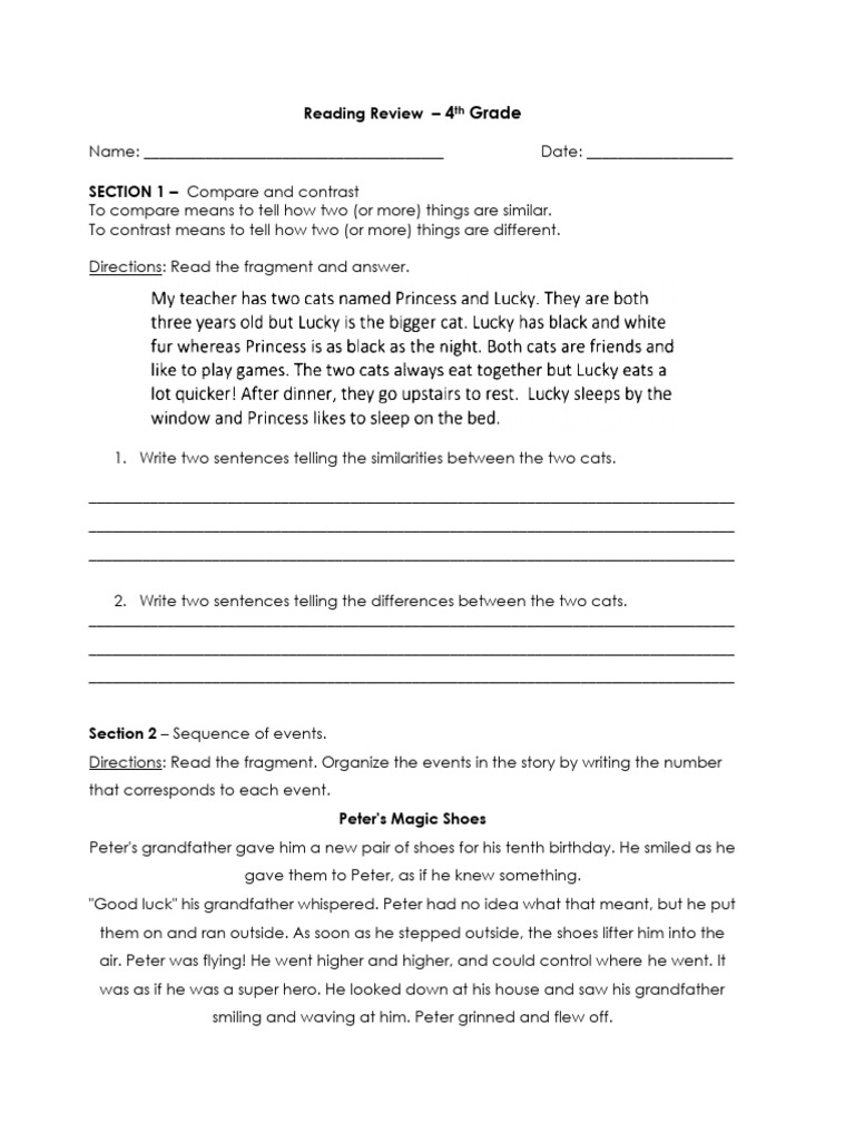4th Grade Reading Review Worksheet | PDF