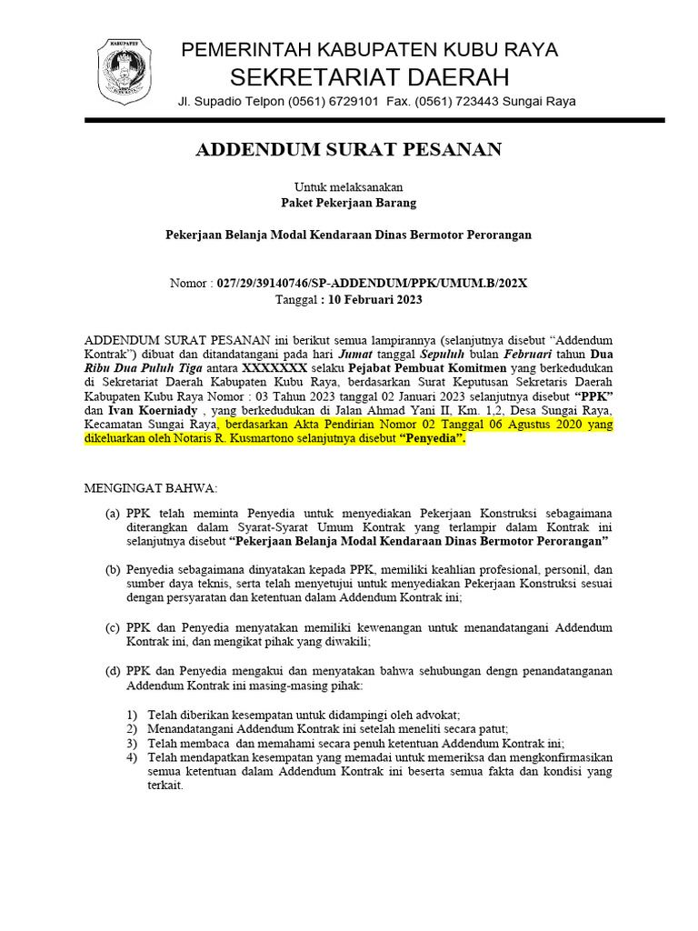 Addendum Surat Pesanan Mobil | PDF