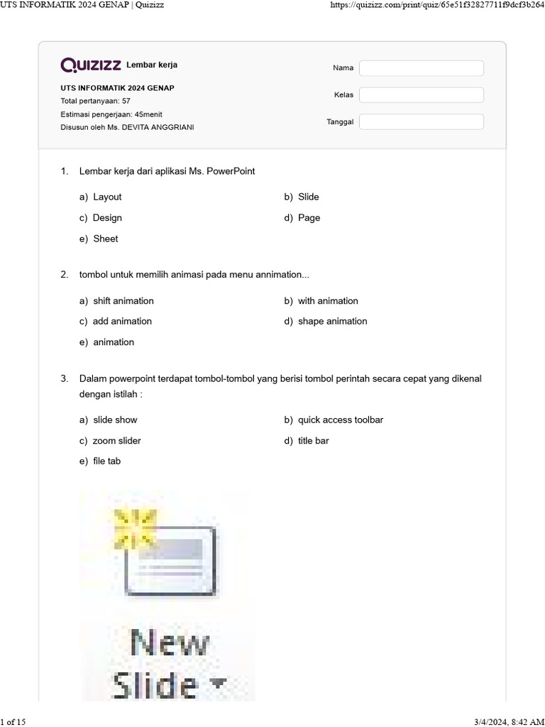 UTS INFORMATIK 2024 GENAP Quizizz | PDF