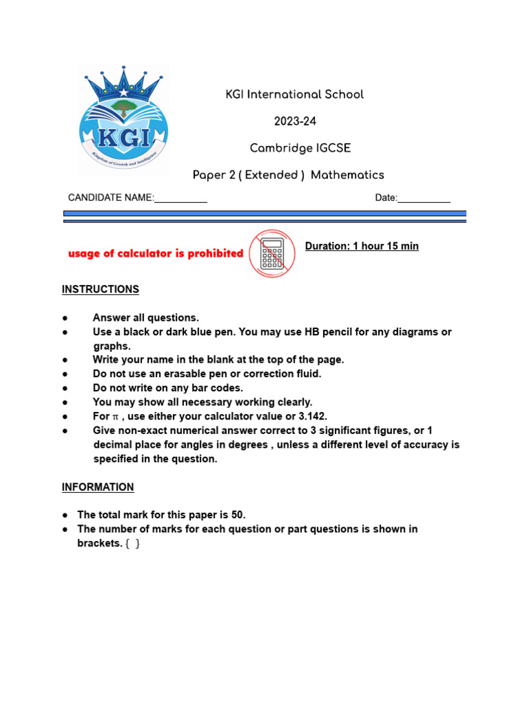 IGCSE Maths Extended Paper I - Google Docs | PDF | Discrete Mathematics | Mathematical Relations