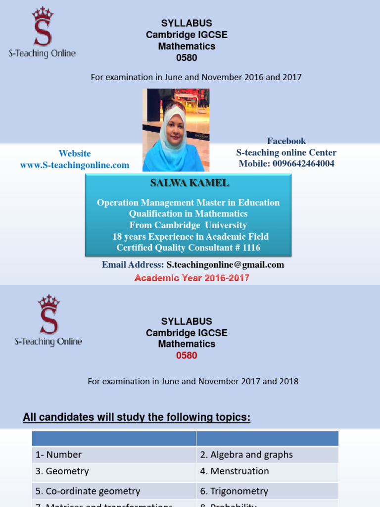 Cambridge IGCSE Mathematics Syllabus | PDF | Square Root | Mathematics