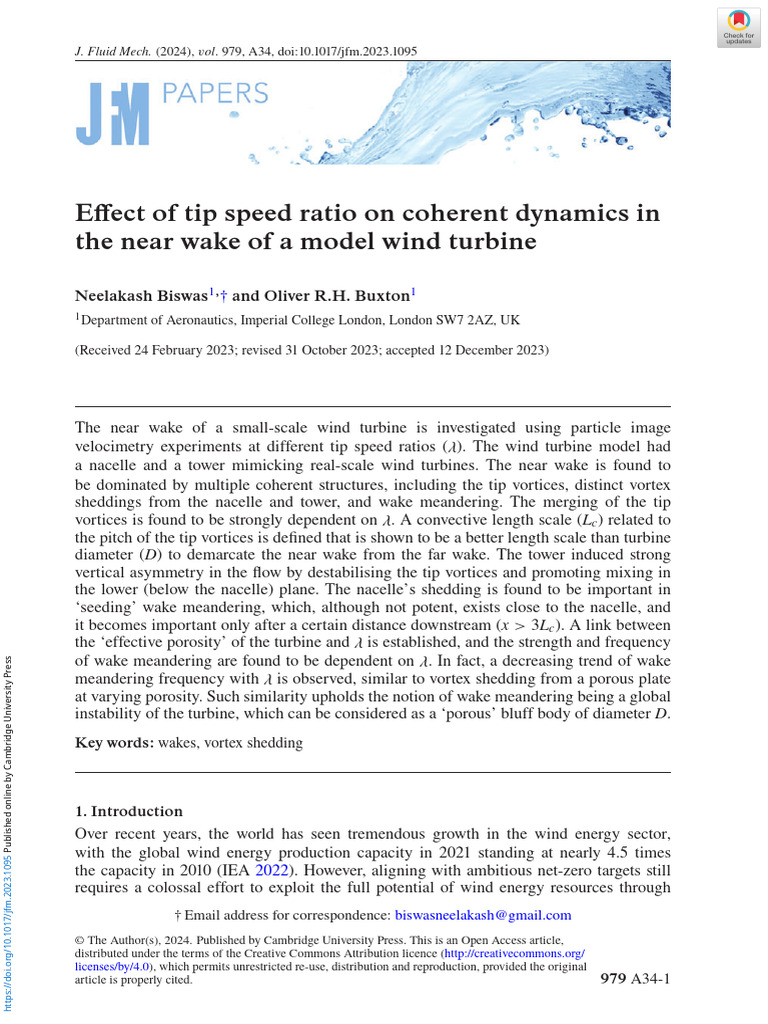 Effect of Tip Speed Ratio On Coherent Dynamics in The Near Wake of A ...